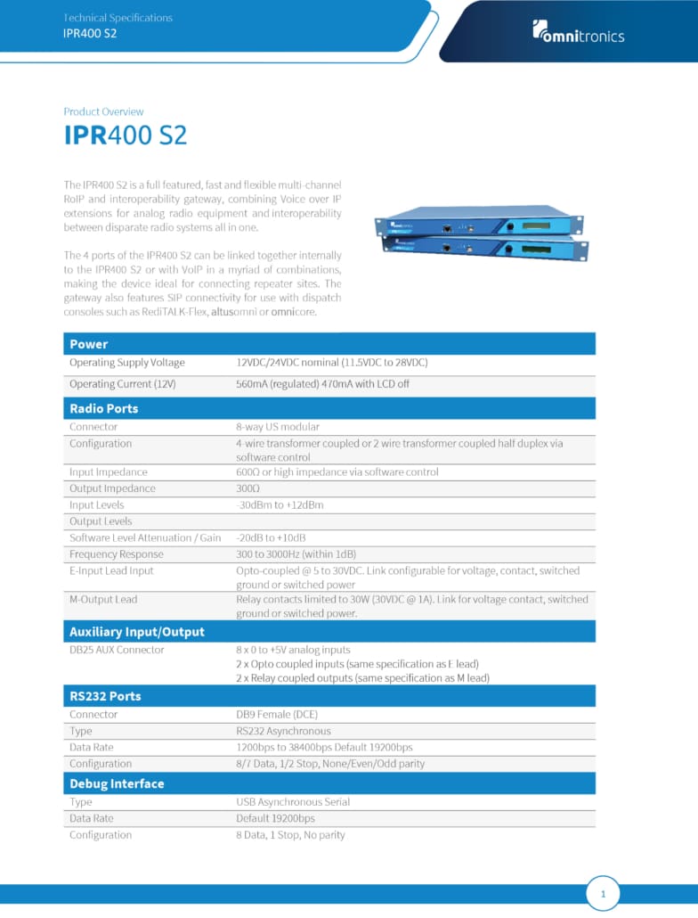 IPR400 S2 RoIP Gateway | Omnitronics | Alpha Prime Communications